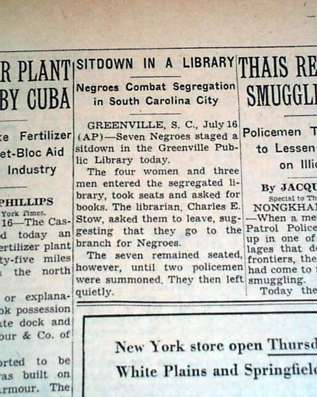 July 16, 1960: Greenville Eight Stage Read-In at Local Library - Zinn ...